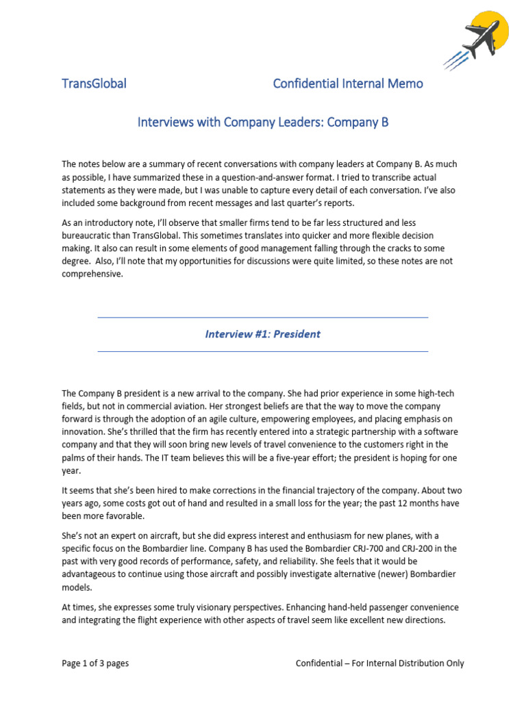 MBA 620 Company B Confidential Interview Notes | PDF