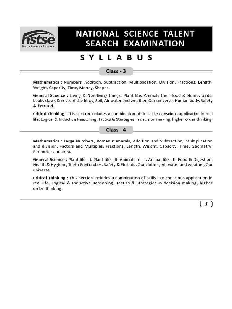 National Science Talent Exam Syllabus | PDF | Numbers | Equations