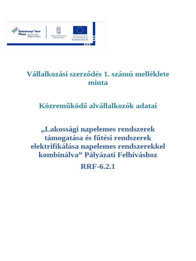 Vallalkozoi Szerzodes 1.sz Melleklete Minta | PDF