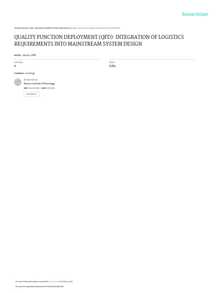 Quality Function Deployment QFD Integration of Log | PDF | Engineering