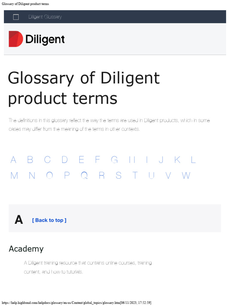 Glossary of Diligent Product Terms | PDF | Analytics | Data Type