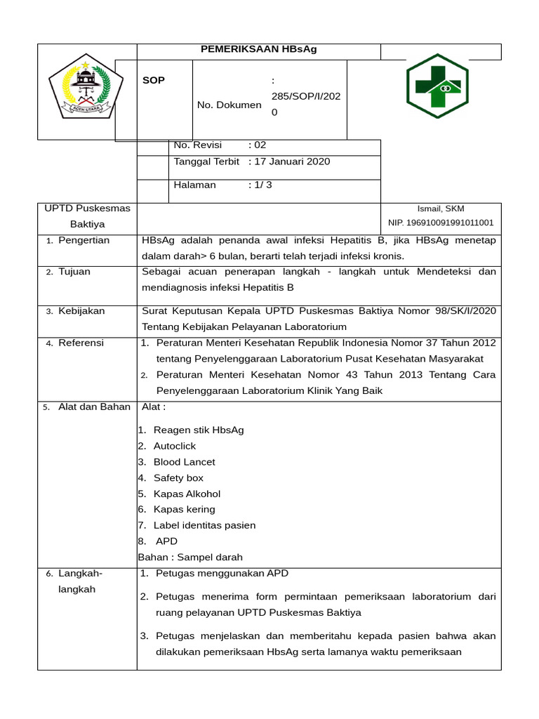 `20 8.1.1.1 SOP PEMERIKSAAN HBsAg | PDF