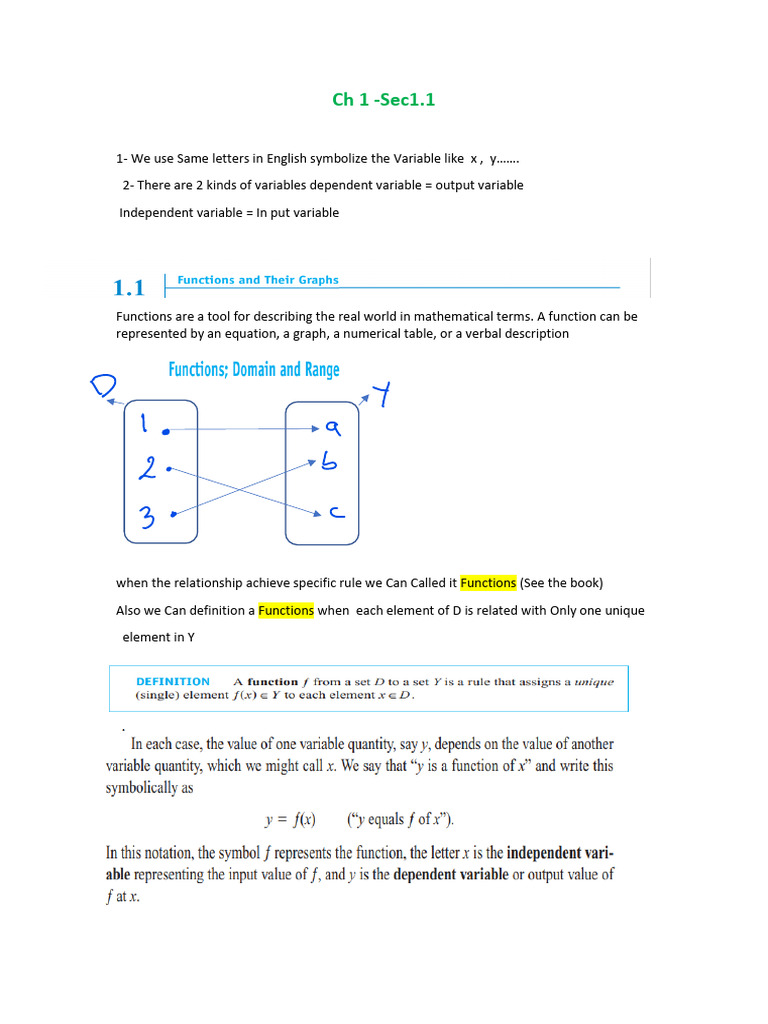 Ch 1 -Sec1.1 | PDF | Function (Mathematics) | Variable (Mathematics)