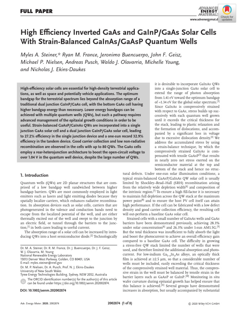 High-Efficiency GaAs Solar Cells with QWs | PDF | Solar Cell | Gallium ...