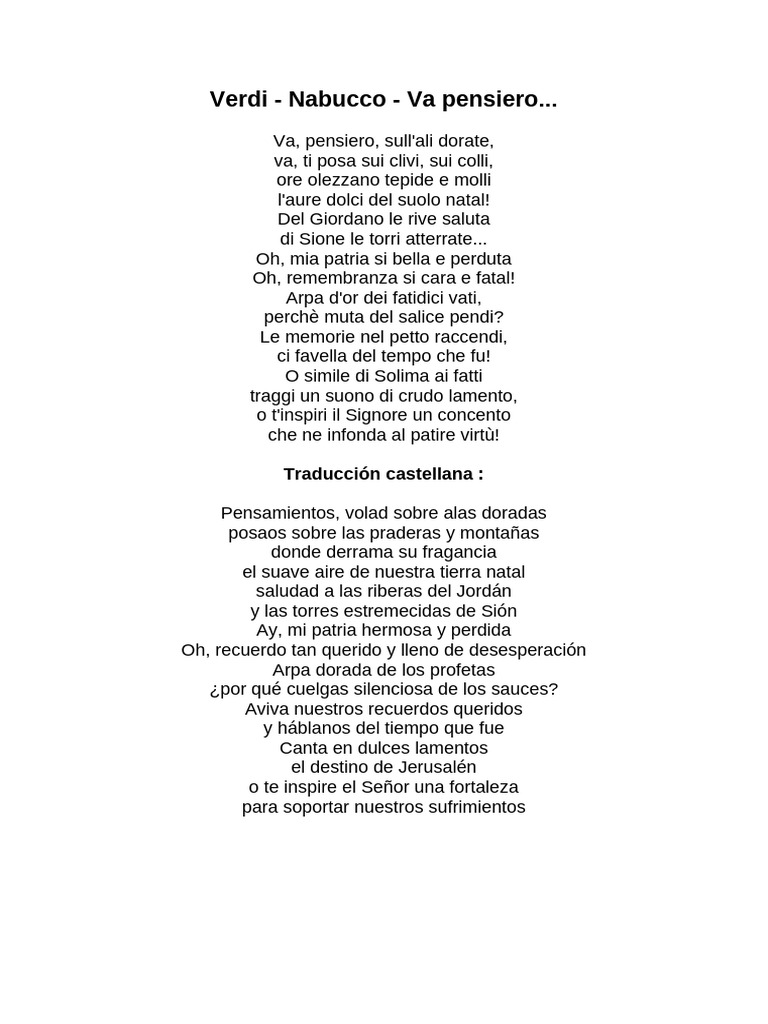 Verdi - letra Va pensiero | PDF