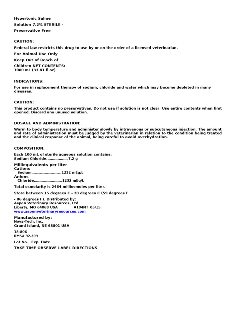 Hypertonic Saline Solution 7881 | PDF | Saline (Medicine) | Intravenous ...