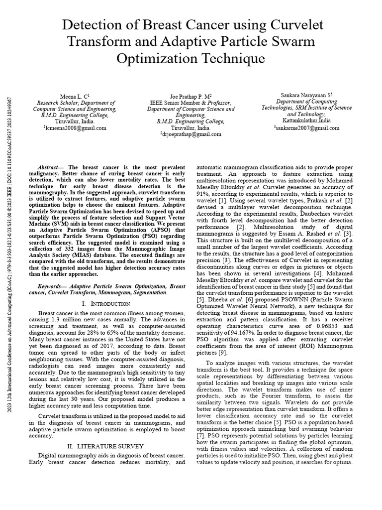 Detection of Breast Cancer Using Curvelet Transform and Adaptive Particle Swarm Optimization ...