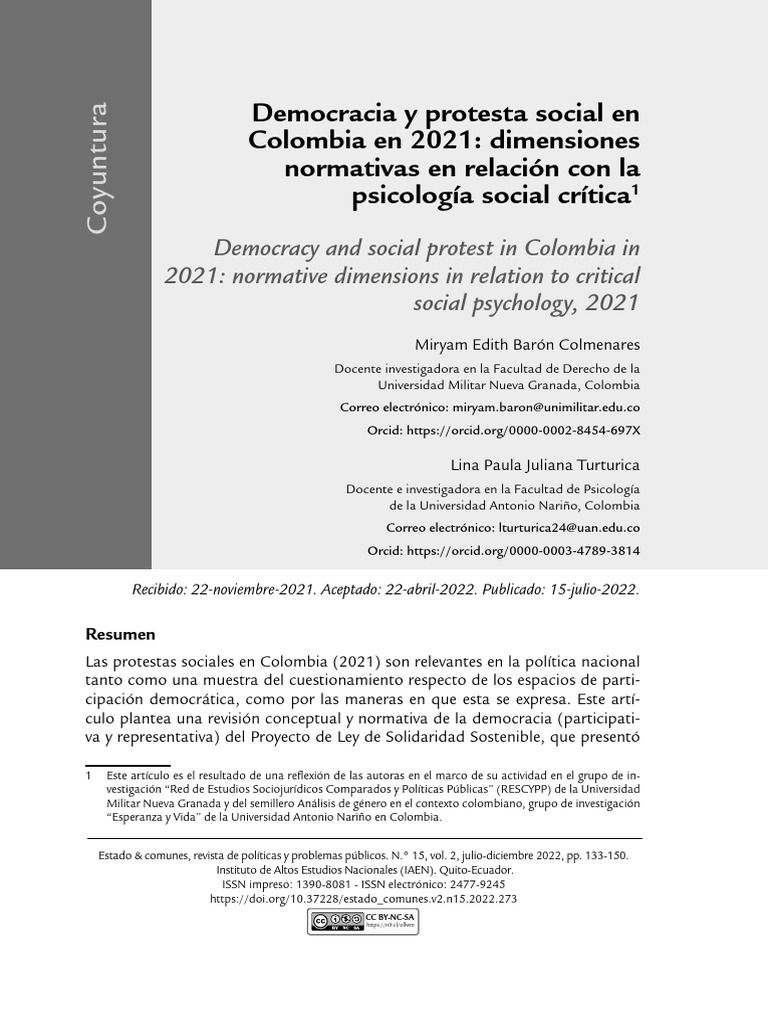 Democracia y Protesta Social en Colombia en 2021: Dimensiones ...