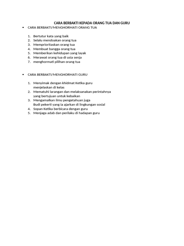 Cara Berbakti Kepada Orang Tua Dan Guru | PDF