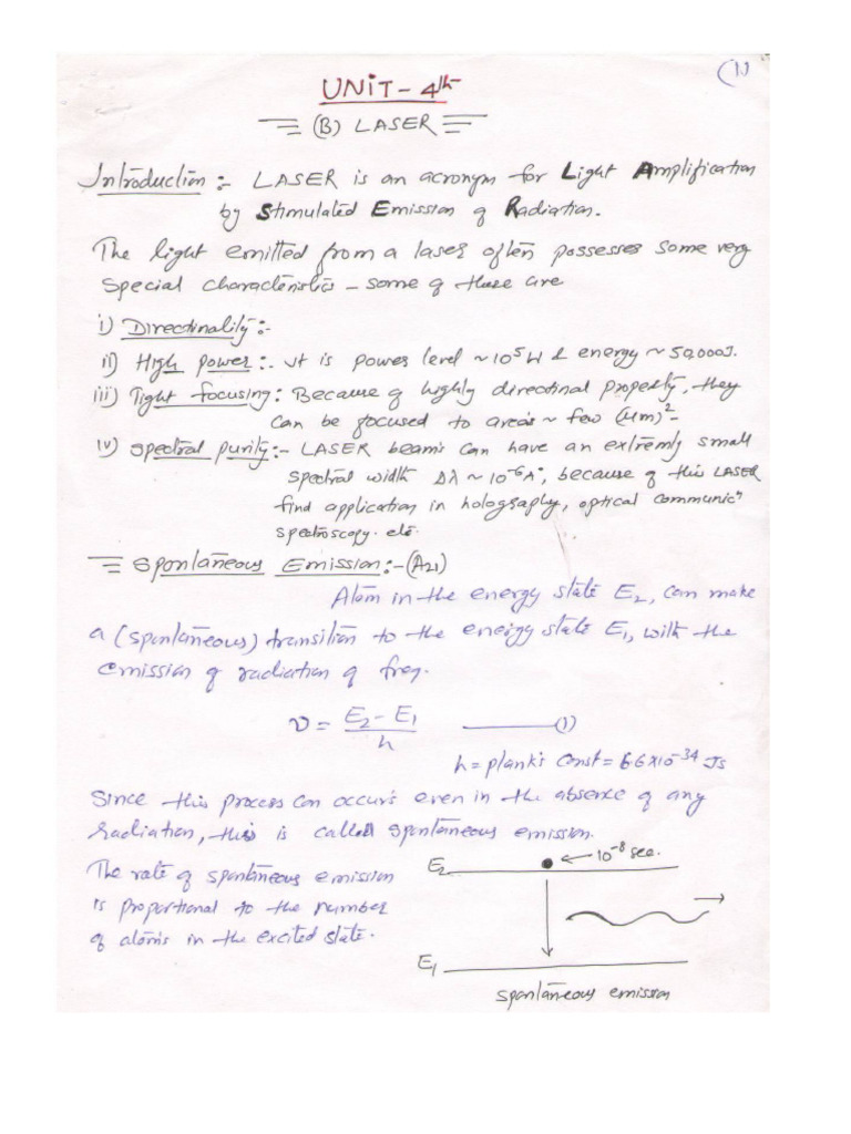 Physics Unit-5 (B) Laser New | PDF