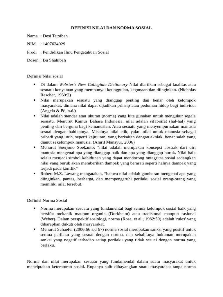 Definisi Nilai dan Norma Sosial | PDF