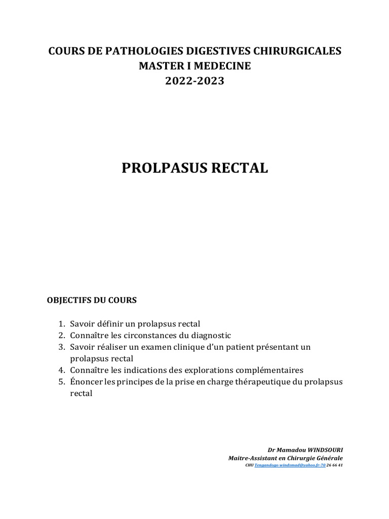Prolapsus Rectal : Diagnostic et Traitement | PDF | Rectum | Médecine ...