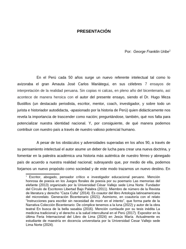 Presentación y Financiamiento-Dr. Hugo Meza 19-08-2024 | PDF | Perú | Autor