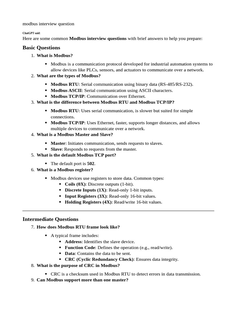 interview_ques_modbus | PDF | Transmission Control Protocol | Computer ...