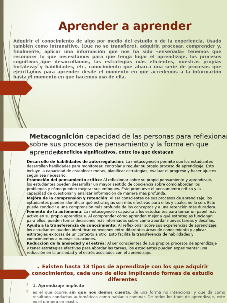 Aprender a Aprender | PDF | Aprendizaje | Metacognición