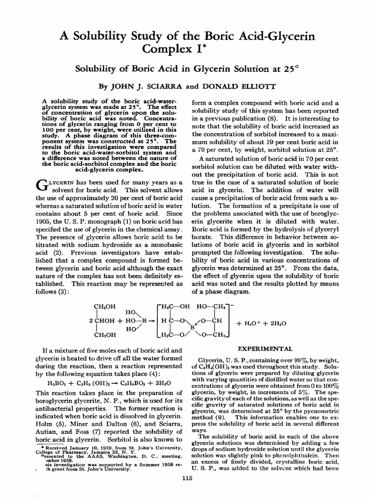1960 - J AM PHARM ASC - Boric Acid in Glycerin | PDF | Solubility | Acid