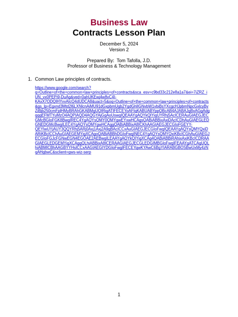Contracts Law Lesson Plan - 120524 | PDF | Uniform Commercial Code ...