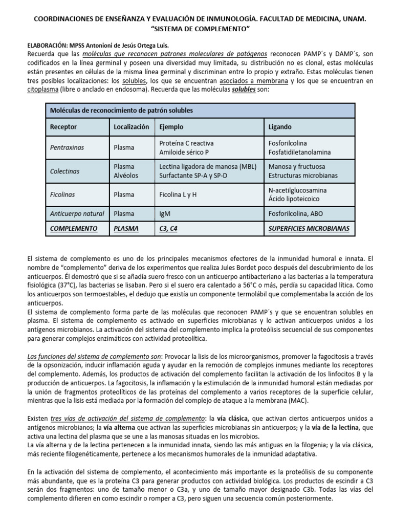 Sistema de Complemento | PDF | Sistema complementario | Inmunidad humoral