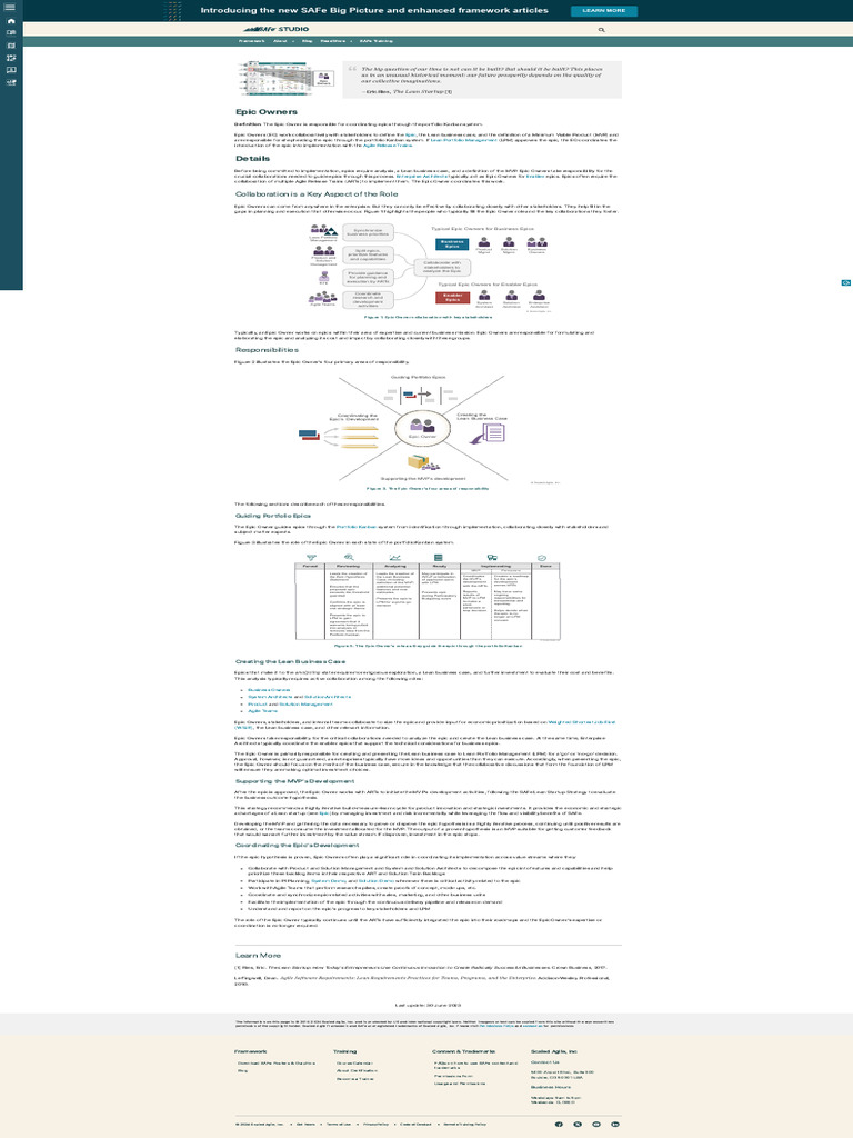 Epic Owner - Scaled Agile Framework | PDF | Agile Software Development | Lean Startup