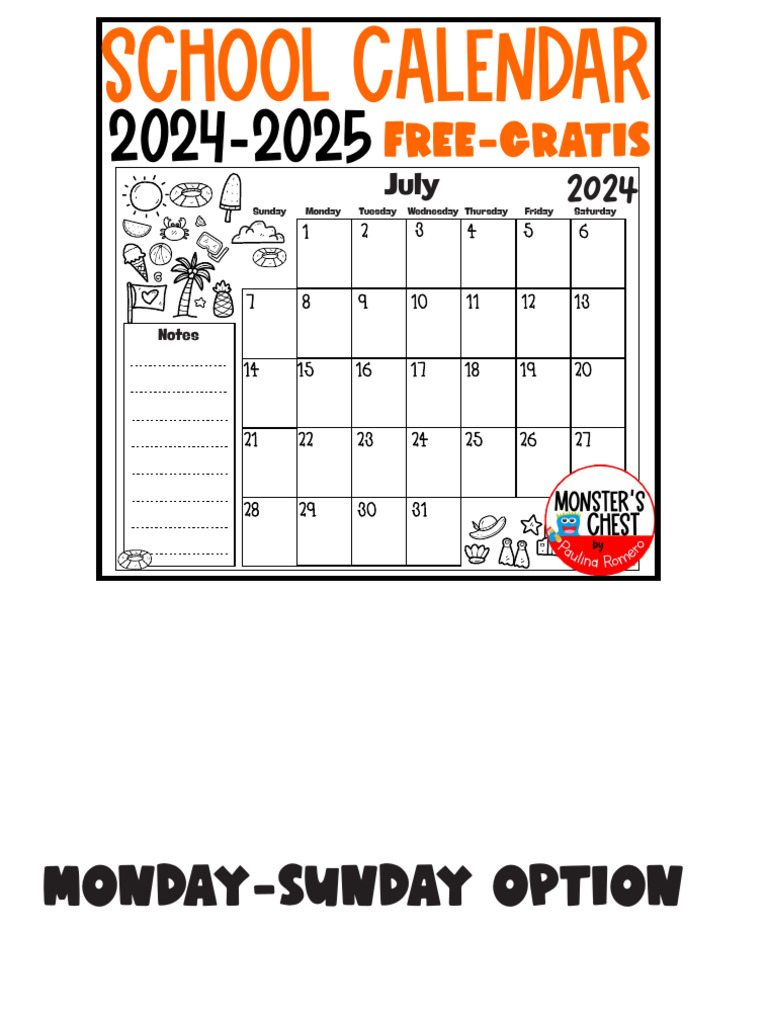School Calendar: Free-Gratis | PDF