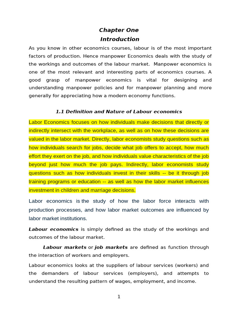 Chapter 1 | PDF | Labour Economics | Economics
