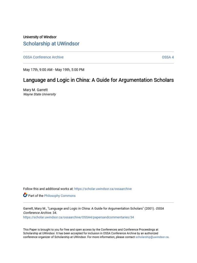 Language and Logic in China - A Guide For Argumentation Scholars | PDF | Logic | Deductive Reasoning