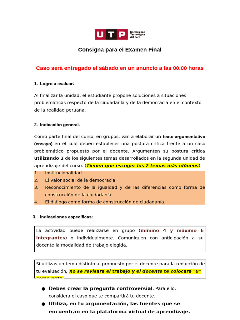 Consigna Examen Final | PDF | Puntuación | Ensayos