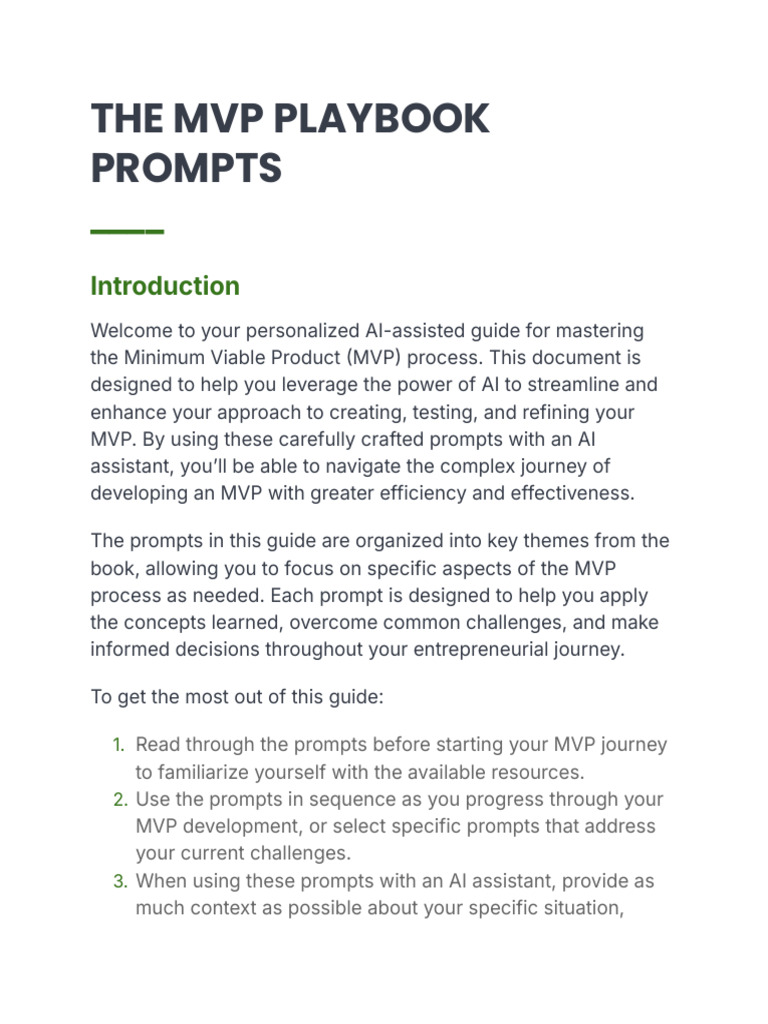 The MVP Playbook - Prompts | PDF | Usability | Artificial Intelligence