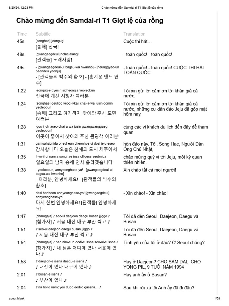 Chào mừng đến Samdal-ri T1 Giọt lệ của rồng | PDF