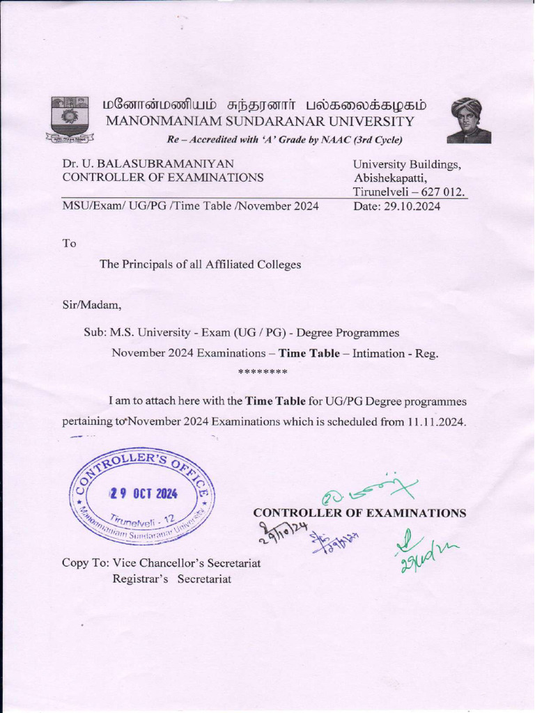 November 2024 B.sc & B.C.a Theory Examination Timetable (1) | PDF | Mathematics | Numerical Analysis