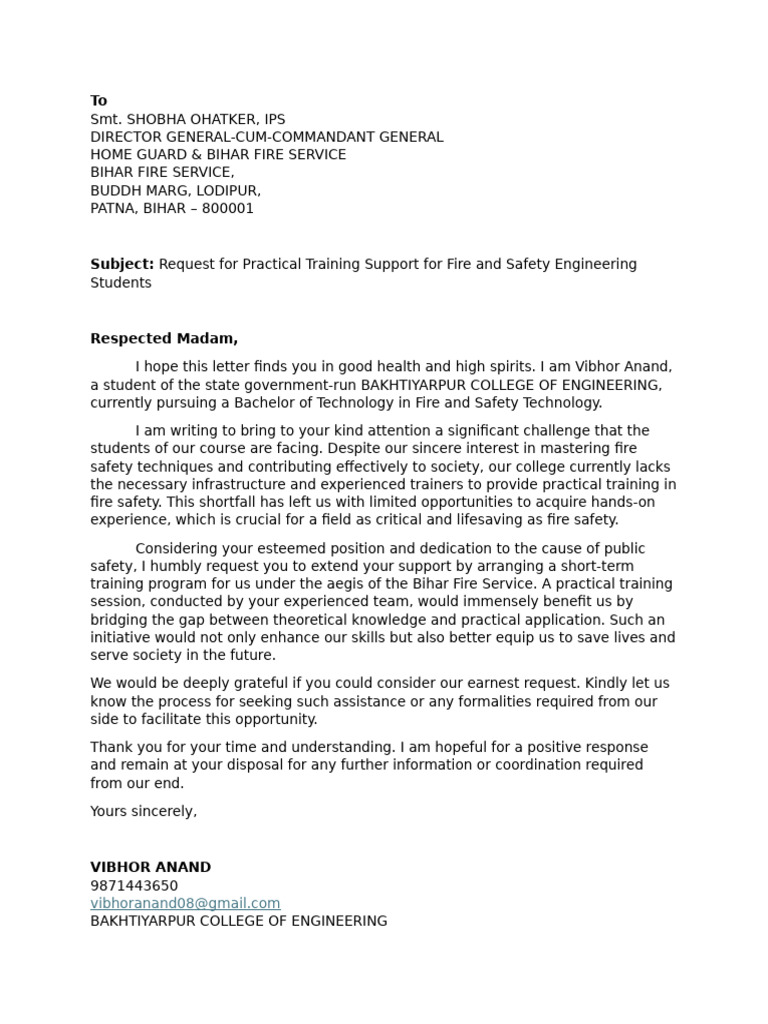 Fire Service Training Letter | PDF