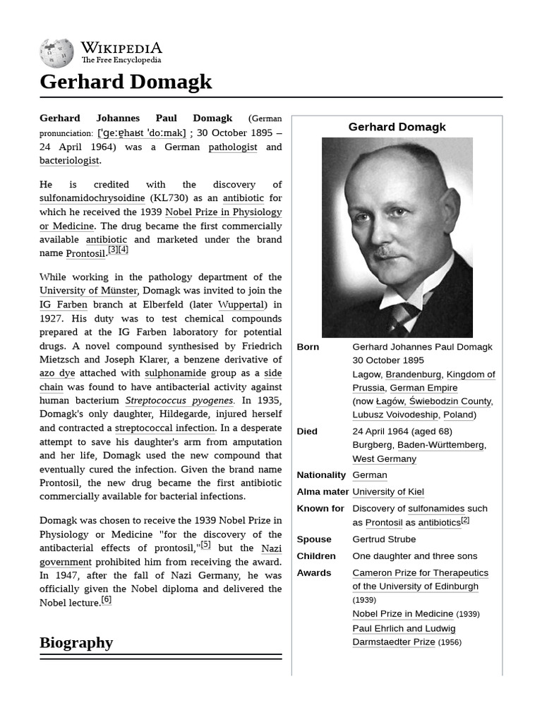 Gerhard_Domagk | PDF | Medical Specialties