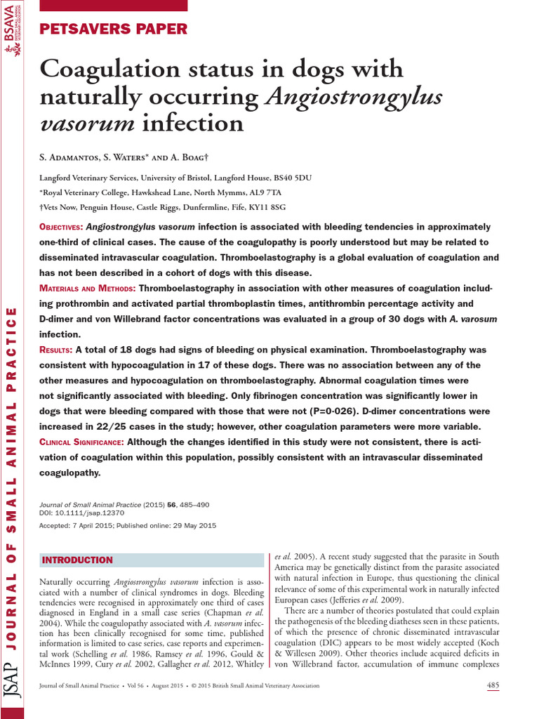 Adamantos-Coagulation Status in Dogs With Naturally Occurring ...