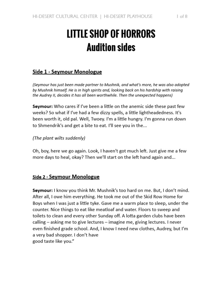 Little Shop of Horrors Audition Sides | PDF