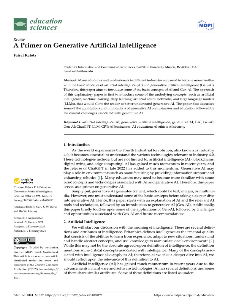 A Primer On Generative Artificial Intelligence | PDF | Artificial Intelligence | Intelligence ...