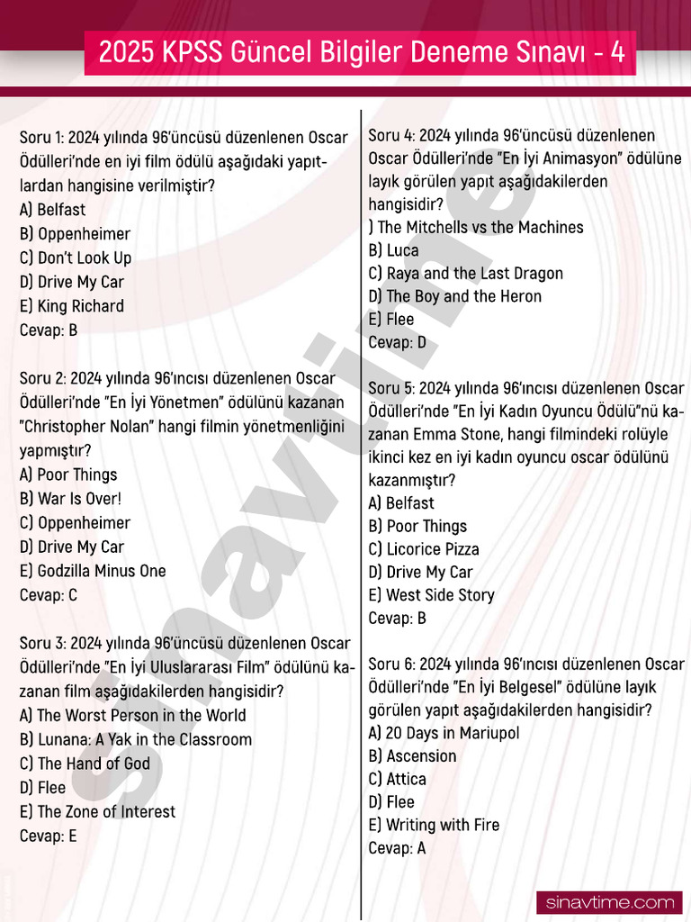 2025 Kpss Guncel Bilgiler Deneme Sinavi | PDF