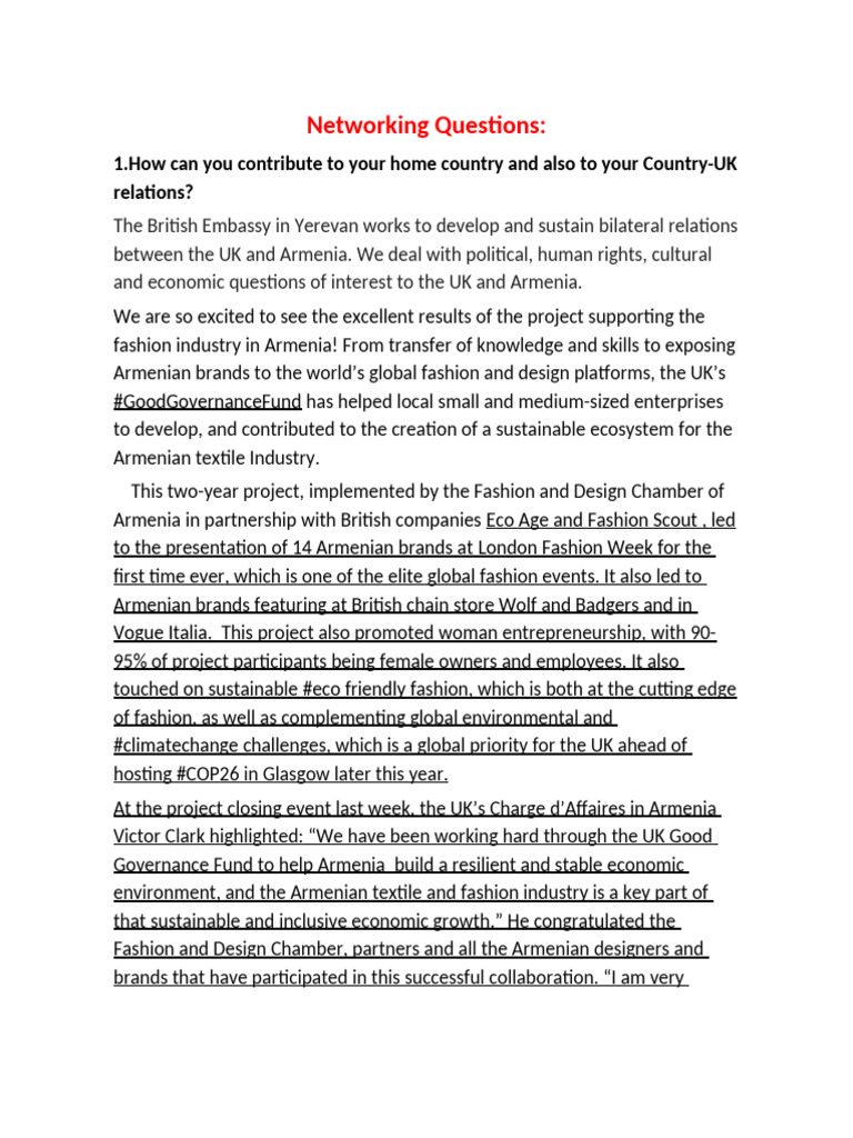 Networking Questions | PDF | Armenia | Fashion