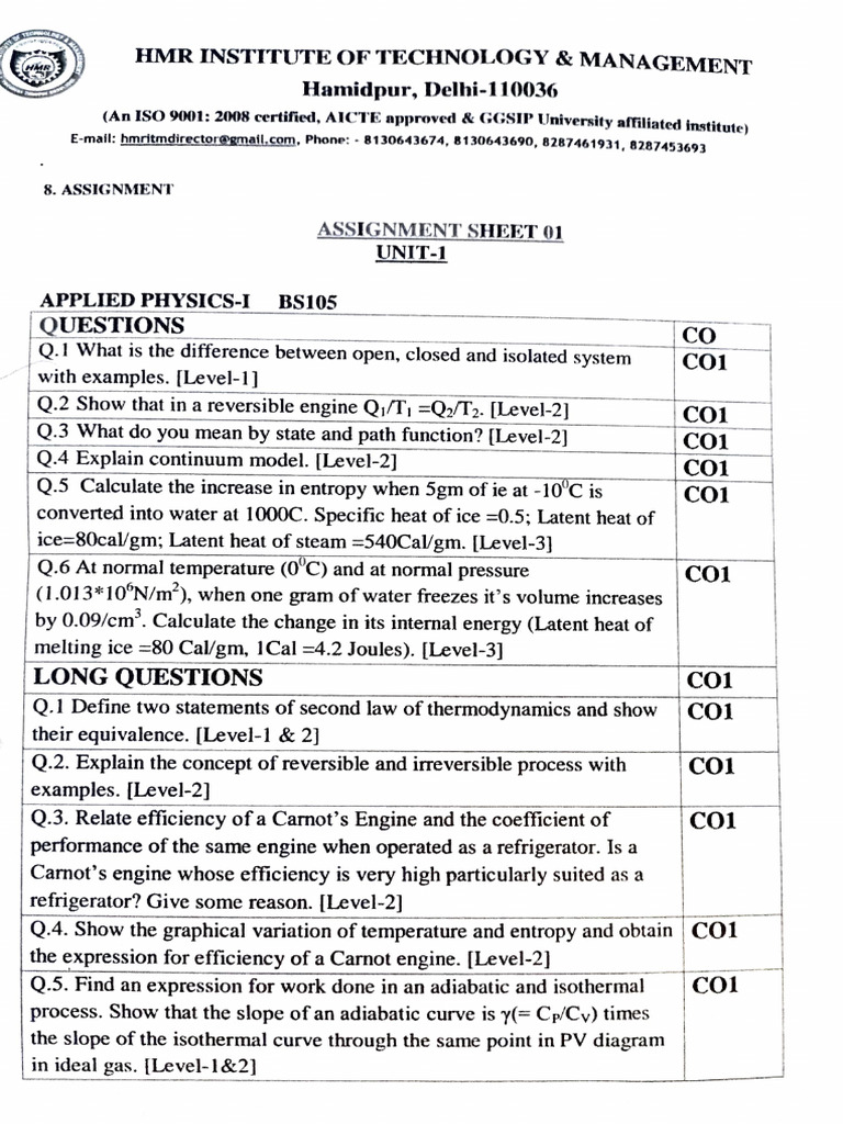 Assignment 1 and 2 Physics HMR 2024 | PDF | Waves | Heat
