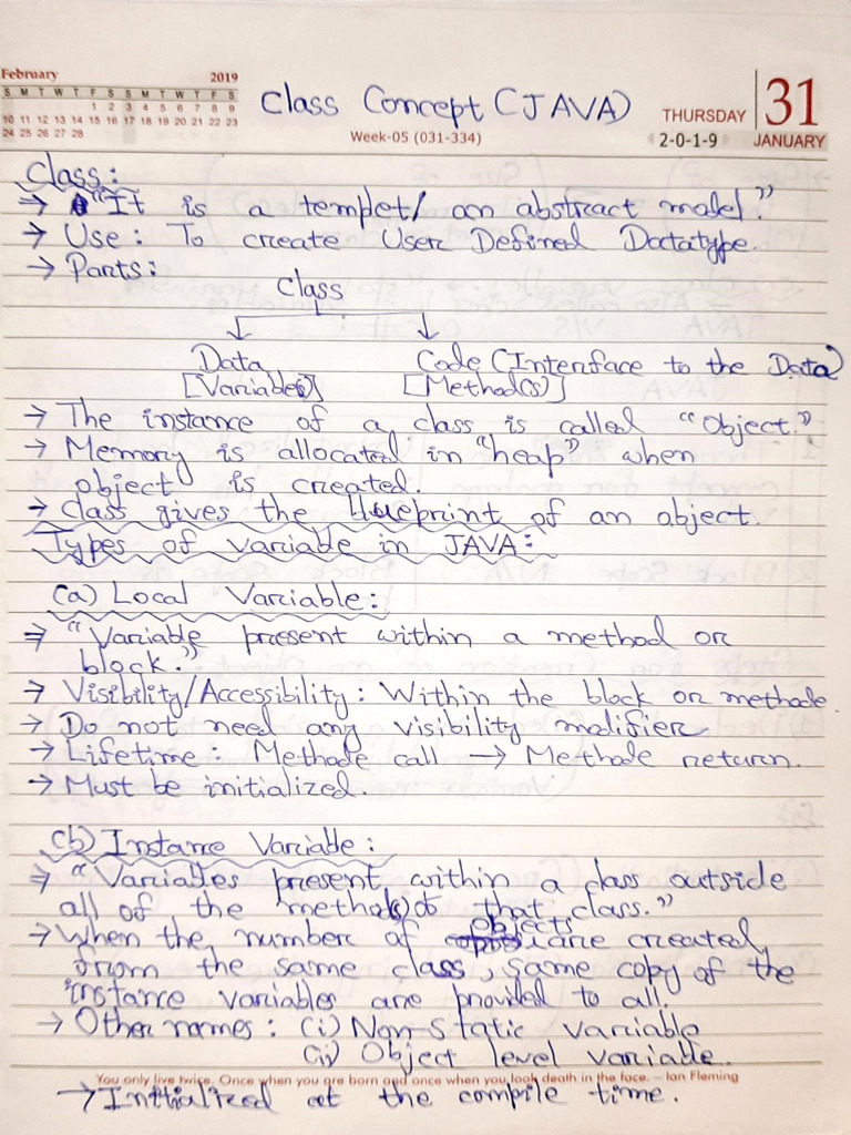 Core JAVA Lession 1 (Class Concept) | PDF