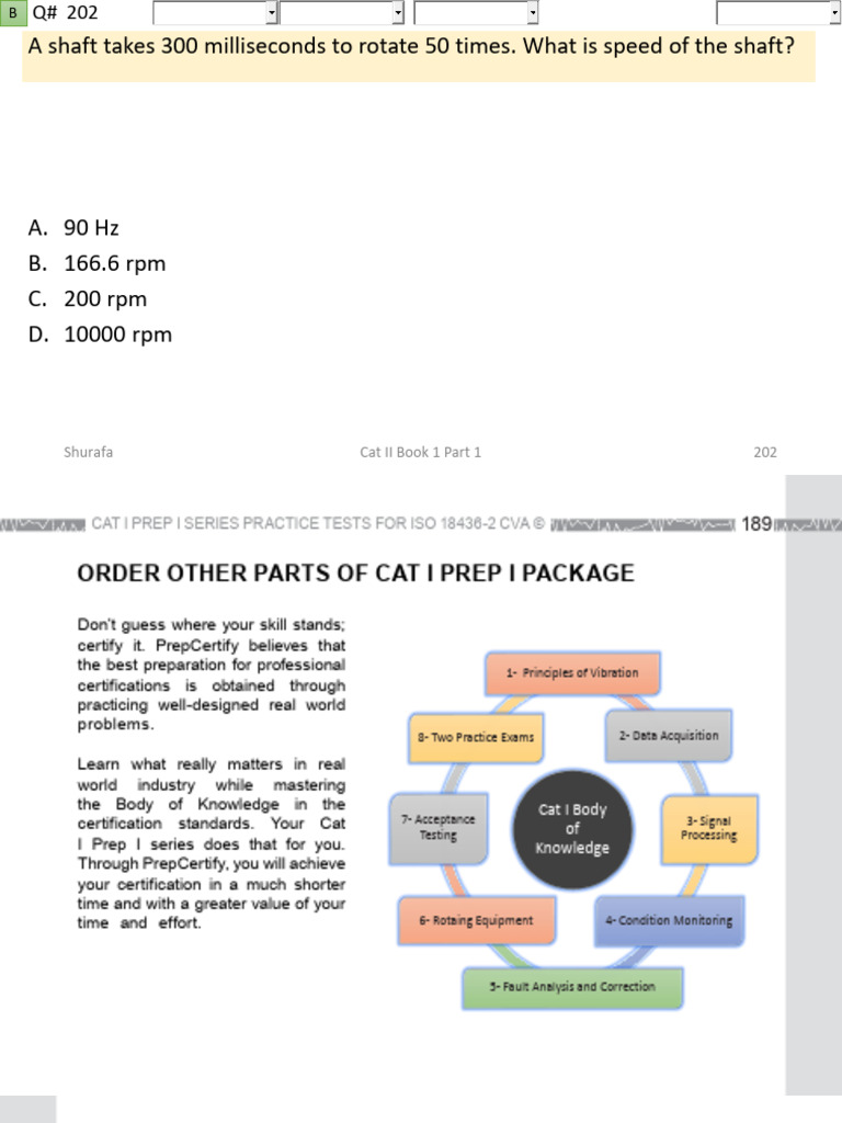 Cat II Vibration Analyisis Sample Question Shaft Rotational Frequncy | PDF