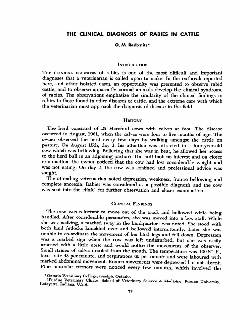 Clinical Diagnosis of Rabies in Cattle | PDF | Rabies | Cattle