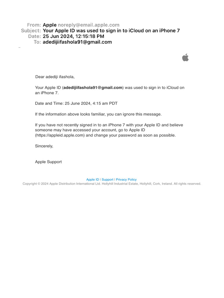 Your Apple ID Was Used To Sign in To Icloud On An Iphone 7 | PDF