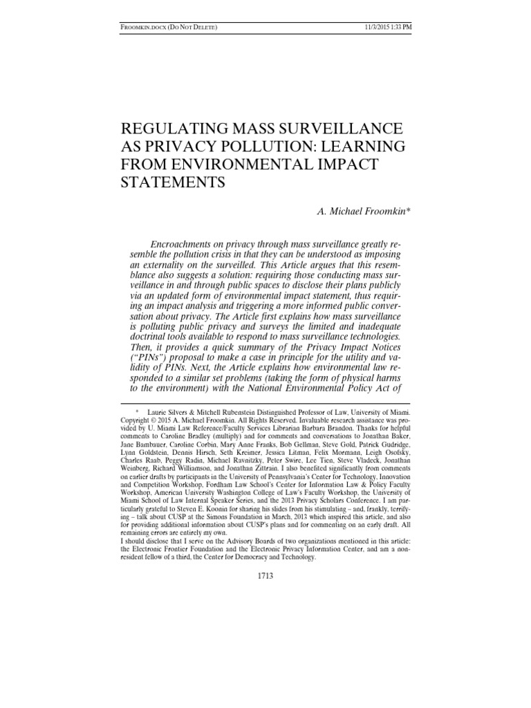 Regulating Mass Surveillance As Privacy Pollution Learning From | PDF ...