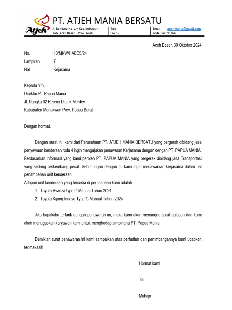 Contoh Surat Korespondensi | PDF