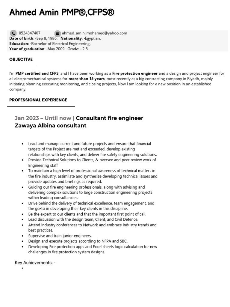Consultant Fire Protection Engineer | PDF | Project Management | Business