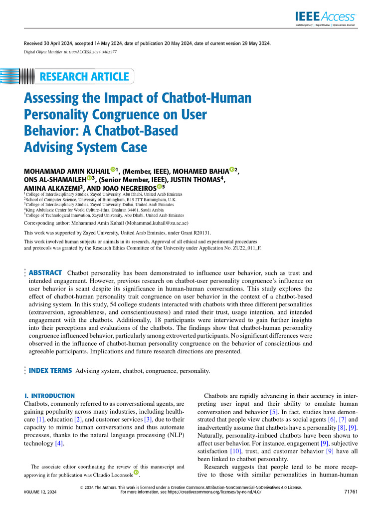 Chatbot Personality Impact on User Behavior | PDF | Extraversion And ...