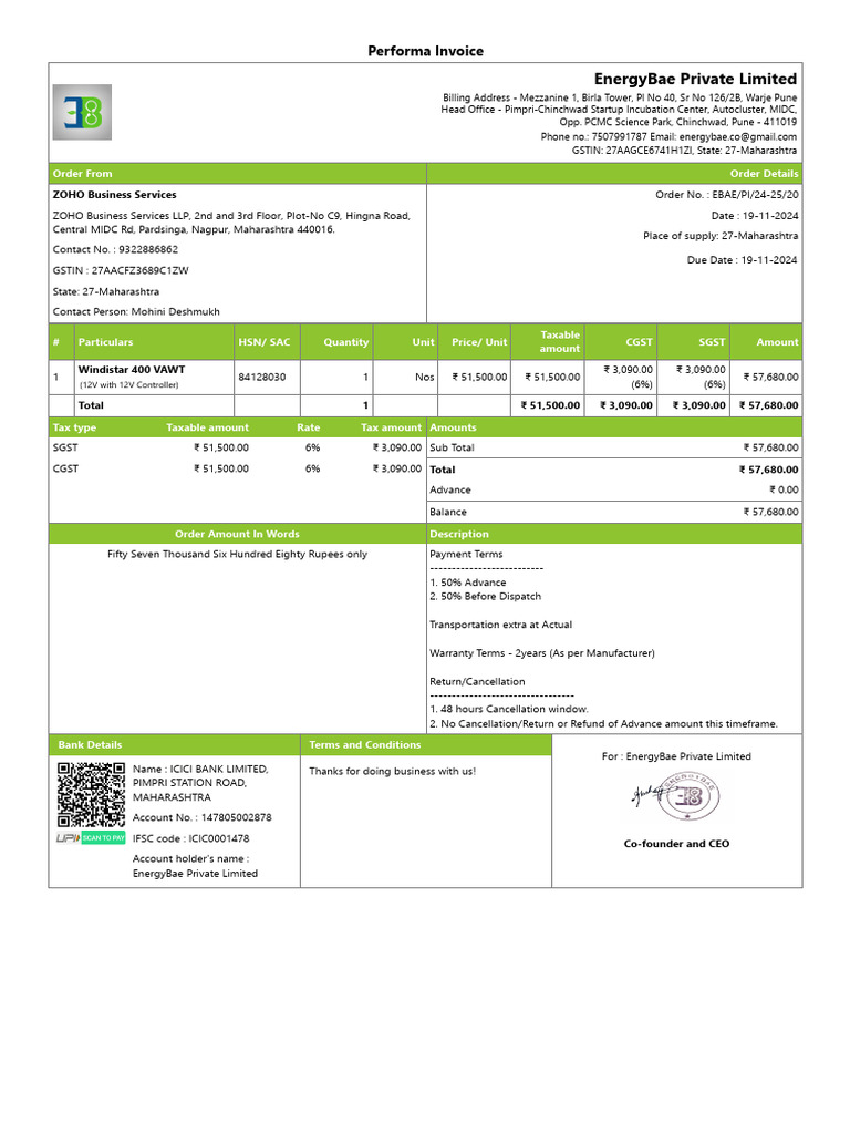 Performa Invoice - EBAE PI 24-25 20-19-11 - 24 | PDF | Payments | Taxes