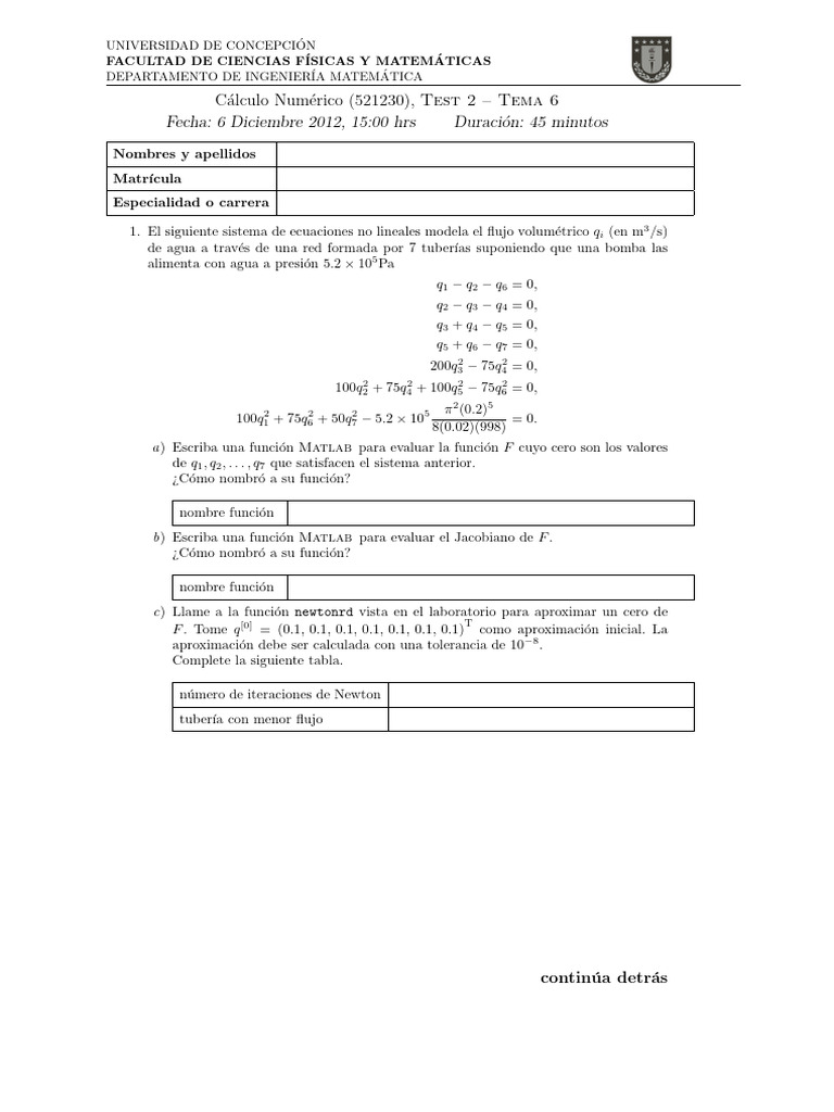 Test 2: Cálculo Numérico en Matlab | PDF | Conceptos matemáticos ...