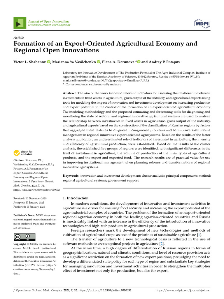 Formation of An Export Oriented Agricult - 2021 - Journal of Open ...