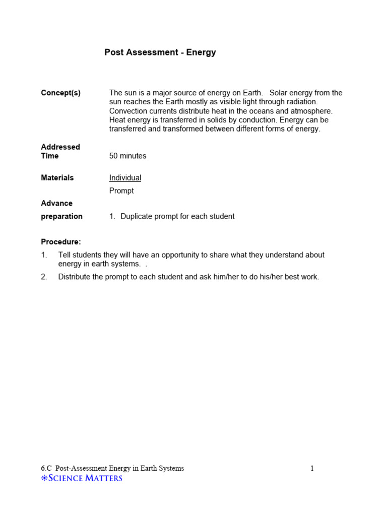 Energy in Earth Systems Assessment | PDF | Sun | Heat